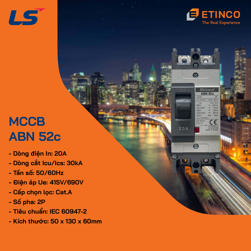 Aptomat khối MCCB LS ABN52c 2P 20A 30kA